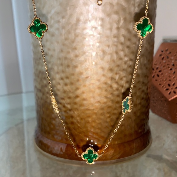 unbranded | Jewelry | Stainless Steel Green Clover With Gold Chain ...